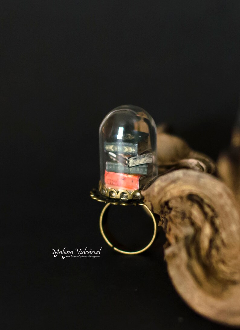 Tiny Books Ring Miniature Books Ring Glass Dome Ring - Etsy