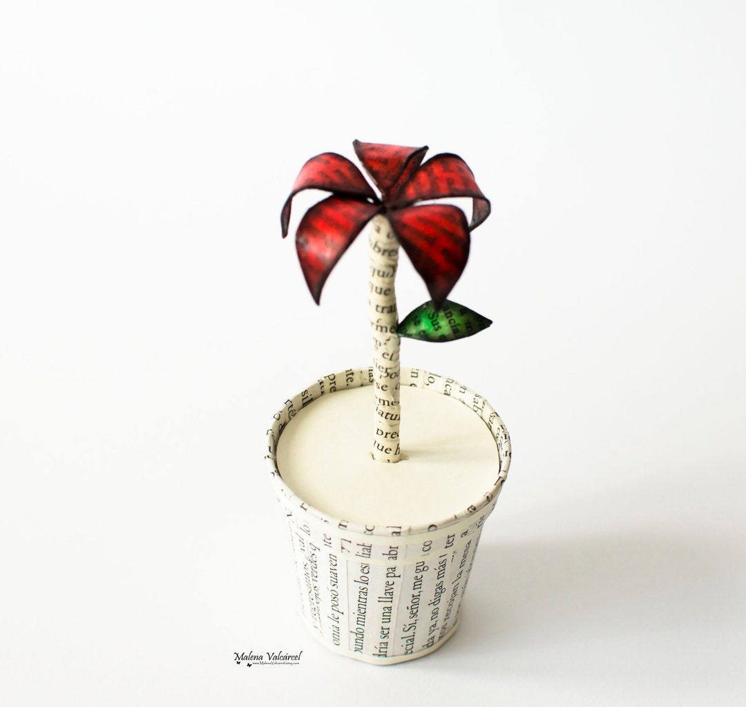 Paper Flower, Red Flower, Miniature Paper Flowers in a Tiny Pot ...
