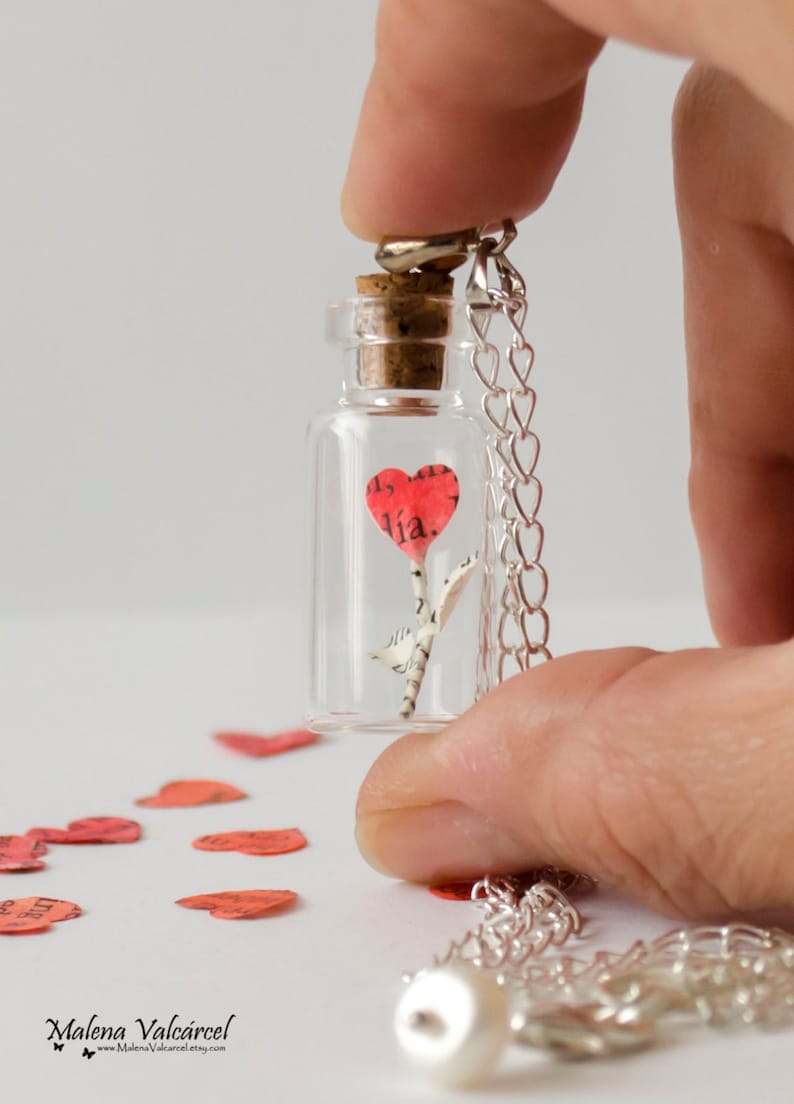 Corazón miniatura en una botella Colgante con frasco Vial - Etsy España