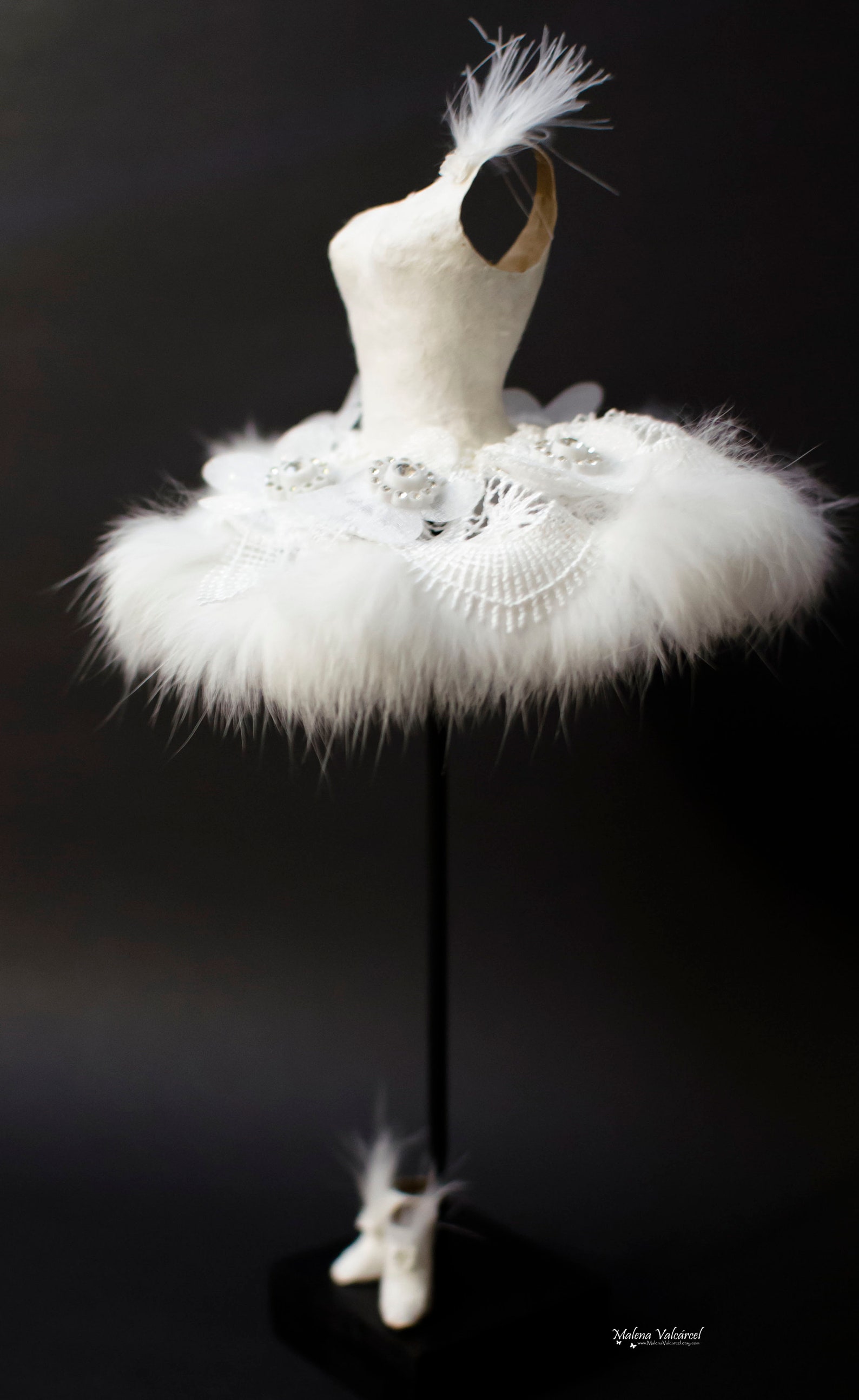 Miniature Paper Mannequin With White Feather Tutu Tiny Shoes - Etsy