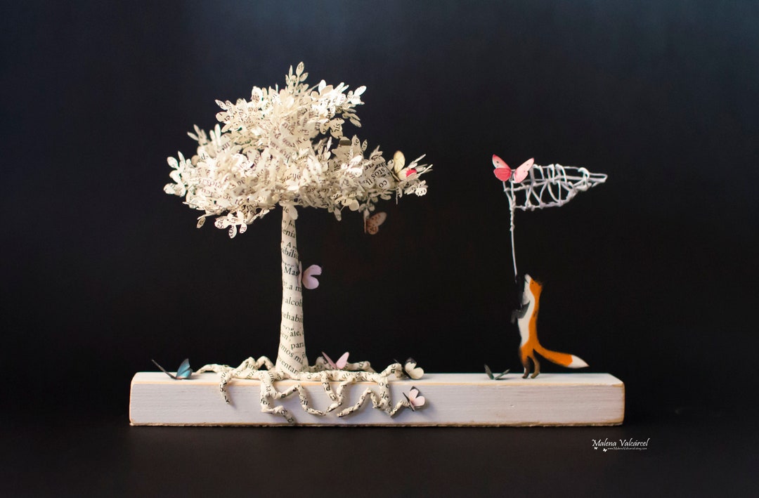 Little Fox Catching Butterflies - Paper Art - Mixed Media - Made to ...