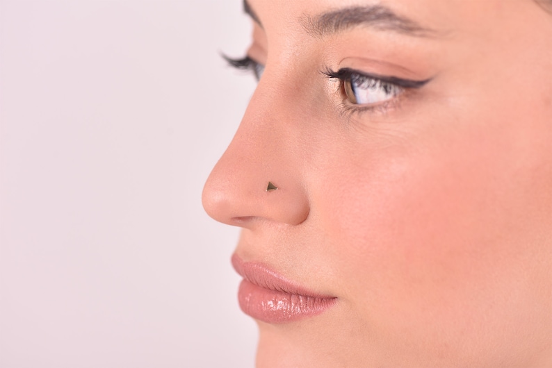 Triangle Nose Stud Solid 14k Gold Tiny Nose Stud Small Nose | Etsy