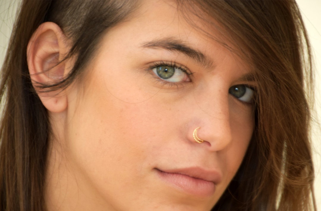 Silver Moon Nose Ring,solid Gold Septum Ring, Sterling Silver Beaded ...