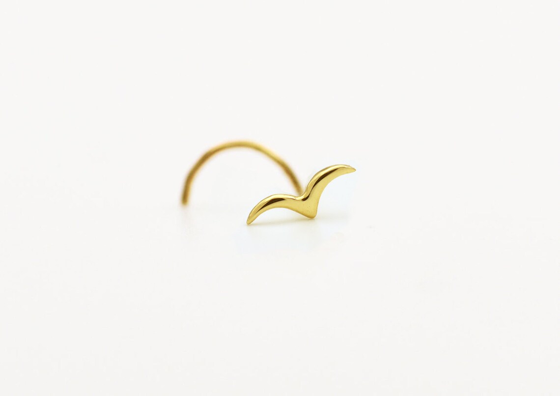 Nose Stud, Solid Gold Flying Bird Nose Piercing, 14k SOLID Gold Nose ...