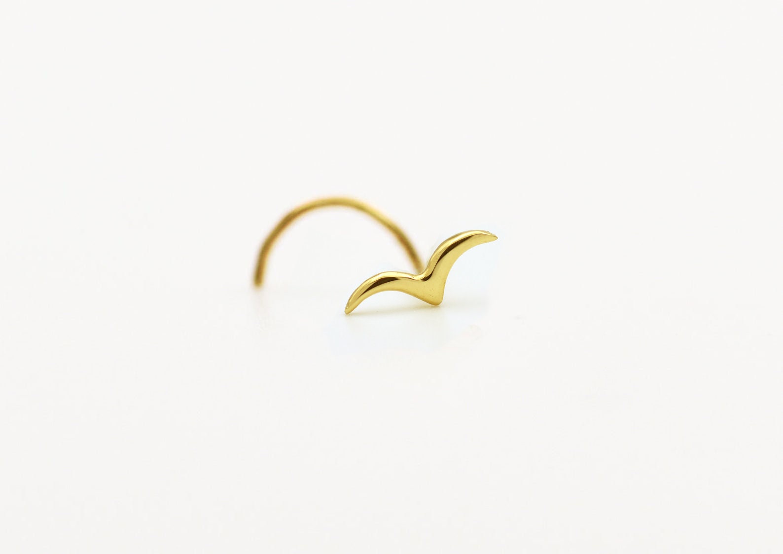 Nose Stud, Solid Gold Flying Bird Nose Piercing, 14k SOLID Gold Nose ...