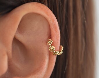 14K Solid Gold Leaf Helix Hoop, Snug Fit Helix Ring, Tiny Tragus Hoop ...