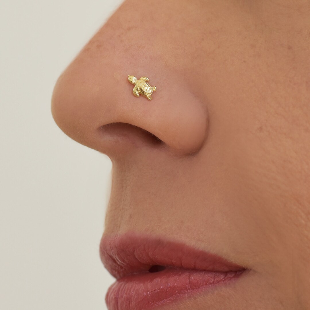 Tiny Sea Turtle Nose Stud, 14k Gold Nose Screw, Nose Jewelry, Small ...