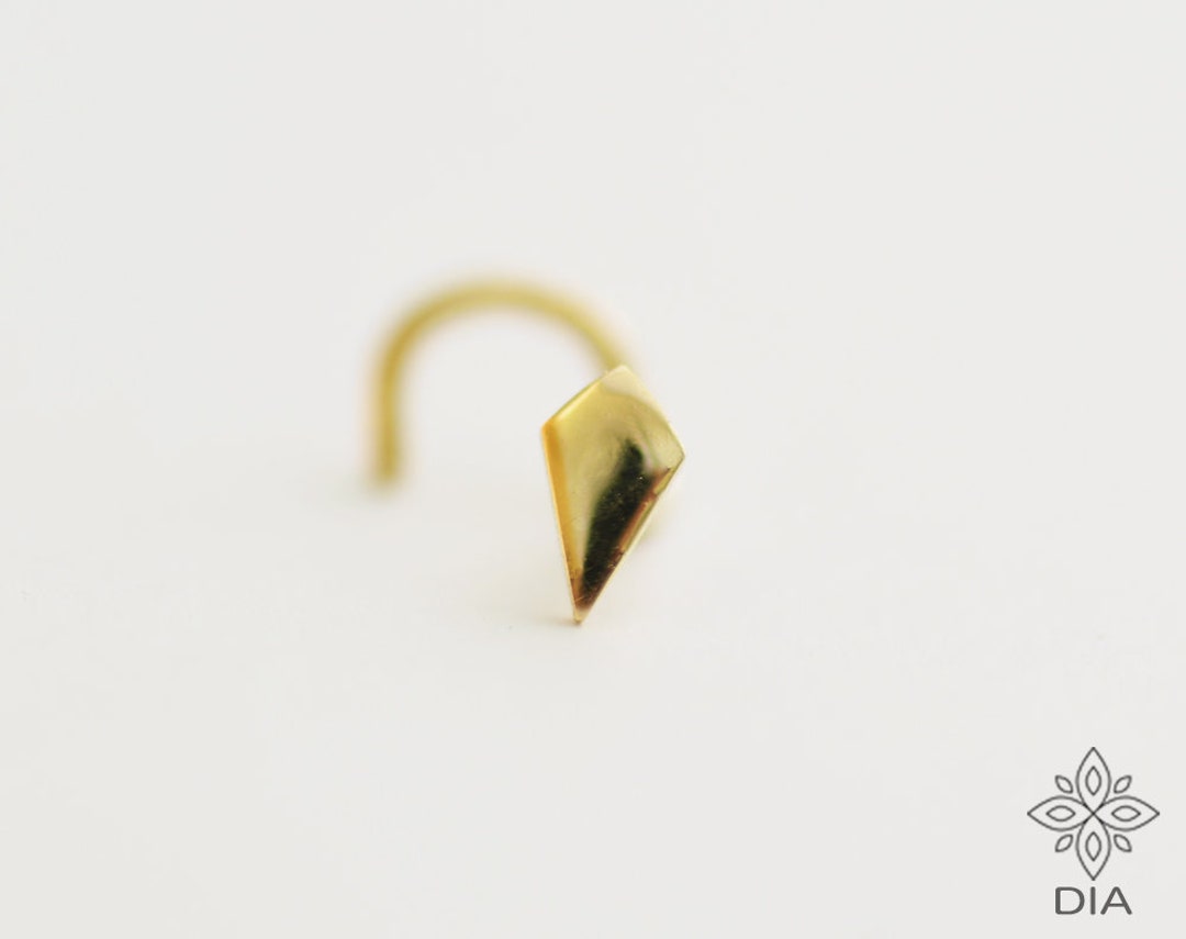 Gold Nose Stud 14k Gold Tinyl Nose Pin Triangle Nose Ring. 14K Gold ...