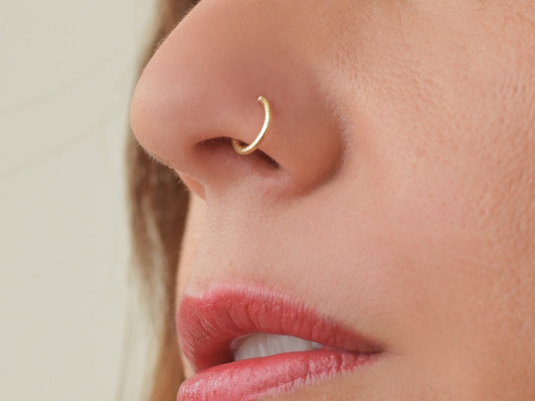 Snake Nose Ring, 14k Solid Gold Nose Ring, Pattern Nose Hoop 14k, Nose ...