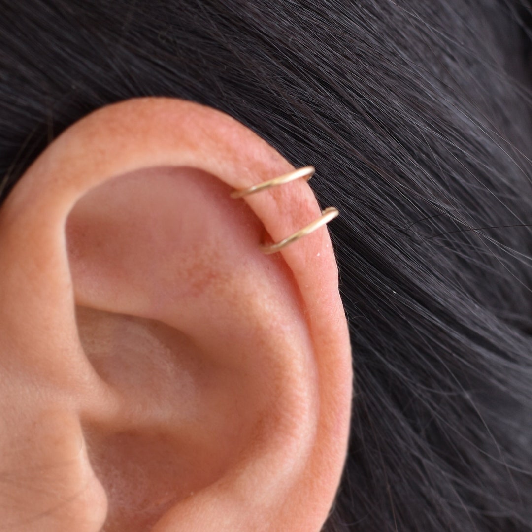 Double Helix Hoop, 14k Gold Helix Piercing, Conch Hoop, Tiny Cartilage ...