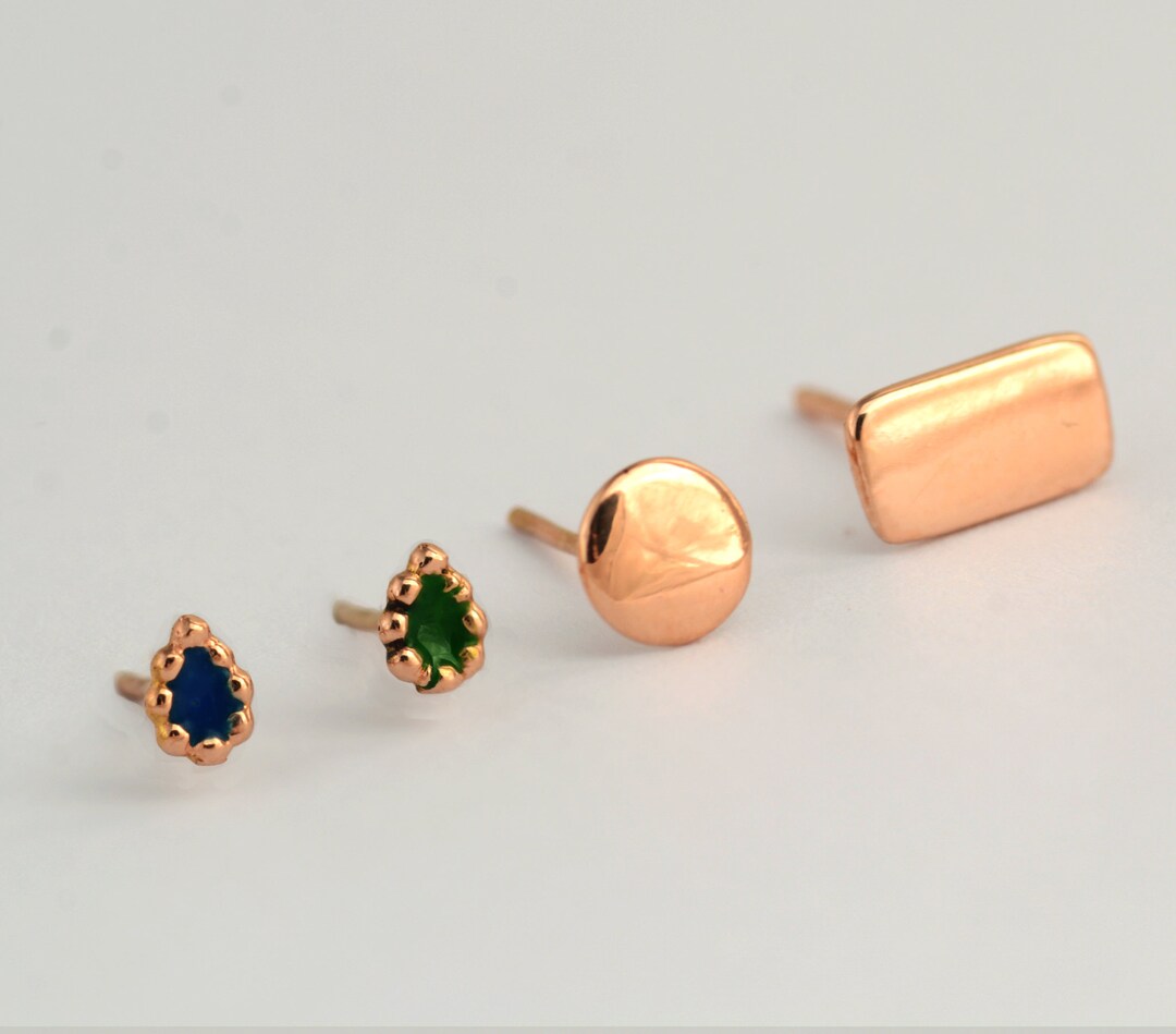 Simple Gold Studs - 14k Solid Rose Yellow Gold Studs - Ball Posts ...