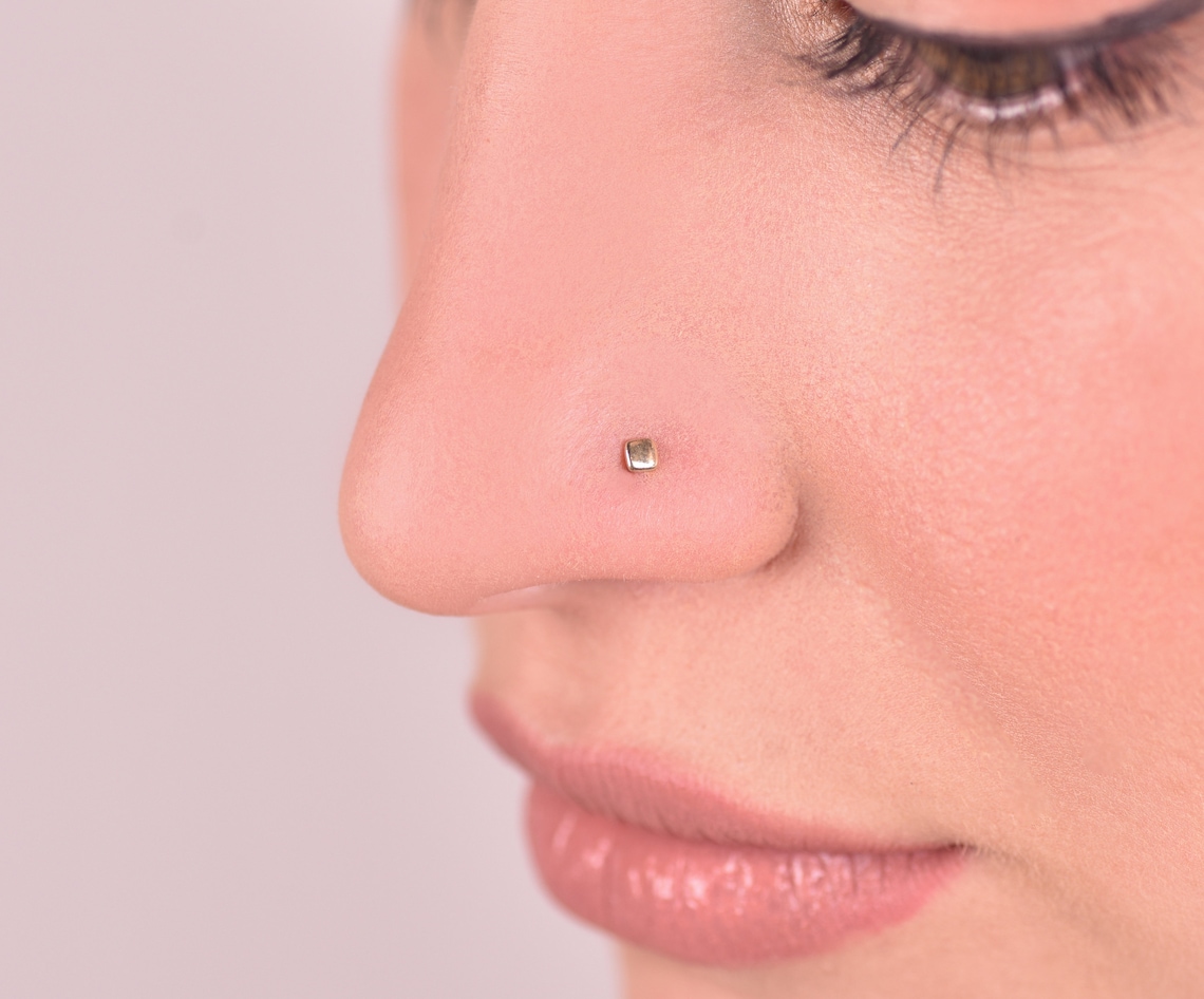 Subtle Solid Gold Square Nose Stud All Hand Made From 14k Gold Tiny - Etsy