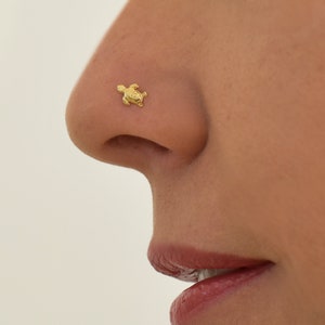 Tiny Sea Turtle Nose Stud, 14k Gold Nose Screw, Nose Jewelry, Small ...