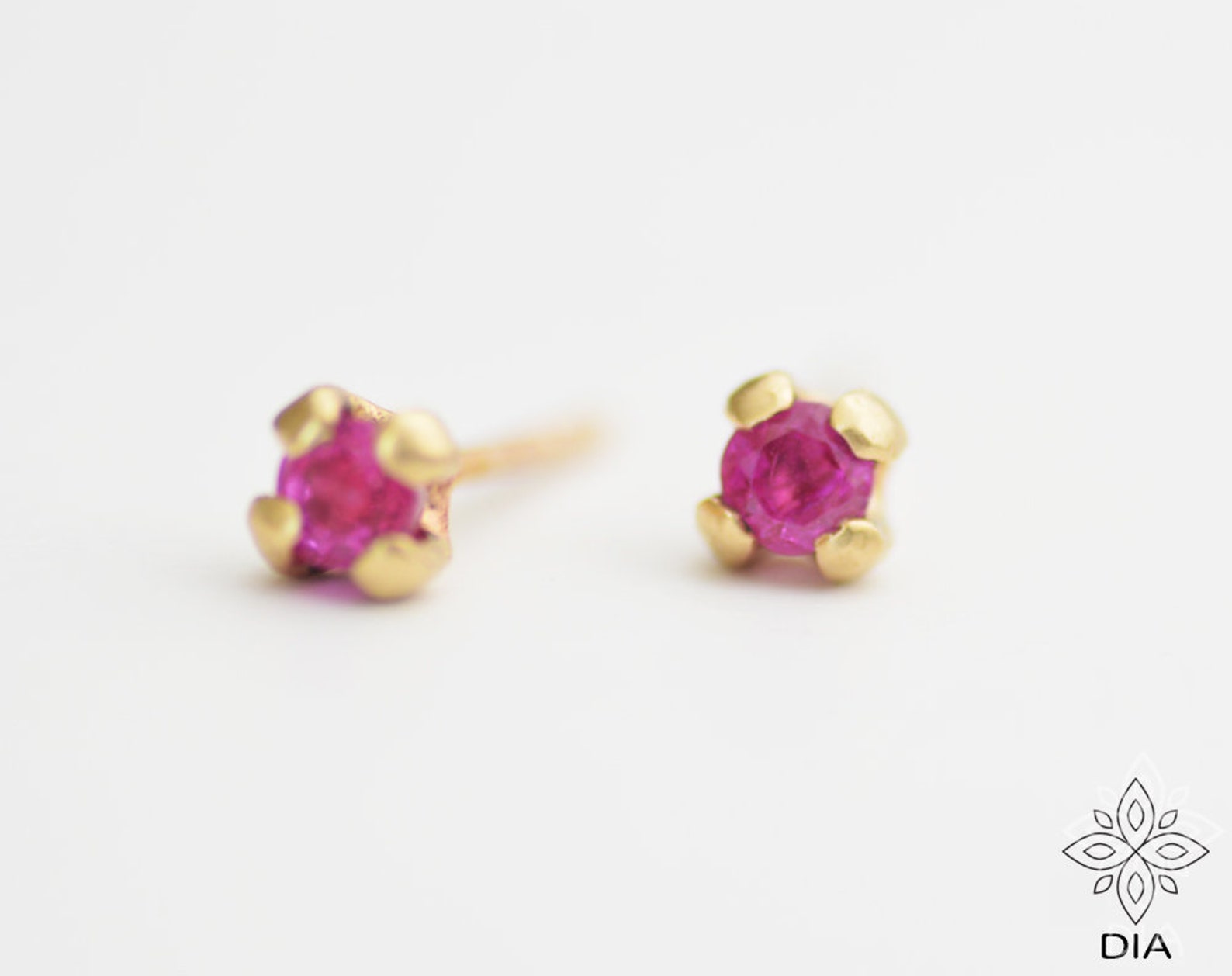 14k Solid Gold Ruby Stud Earrings, July Birthstone - Etsy