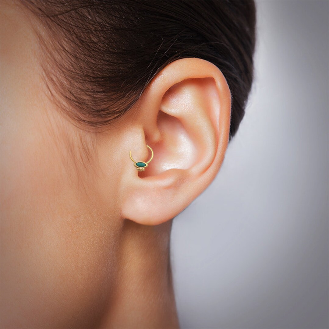 14k Tragus Piercing Hoop, Gold Evil Eye Piercing, 14k Solid Gold ...
