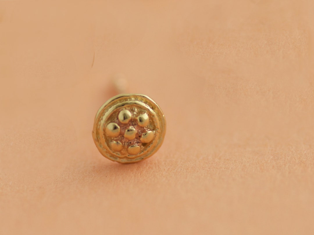 Solid Gold Nose Stud, Tiny Dainty Nose Piercing, Flower Nose Minimalist ...