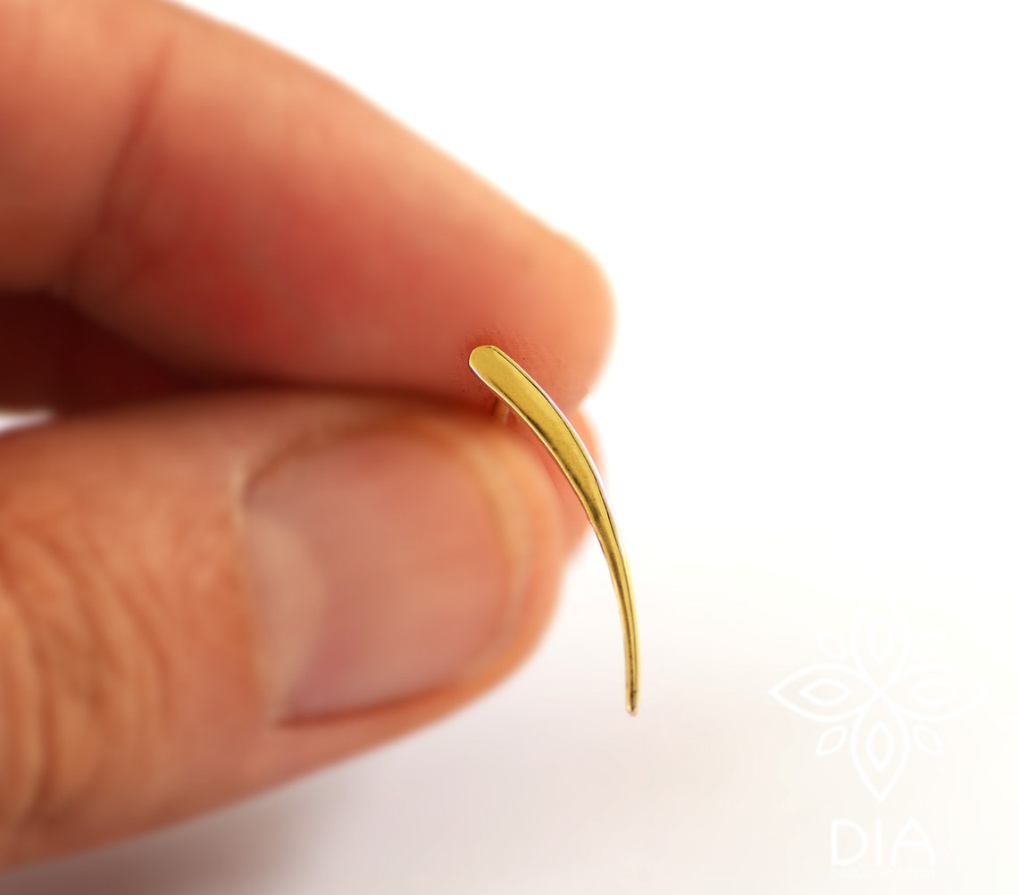 14k Solid Gold Ear Crawler, Minimalist Bar Earring, Handmade - Etsy