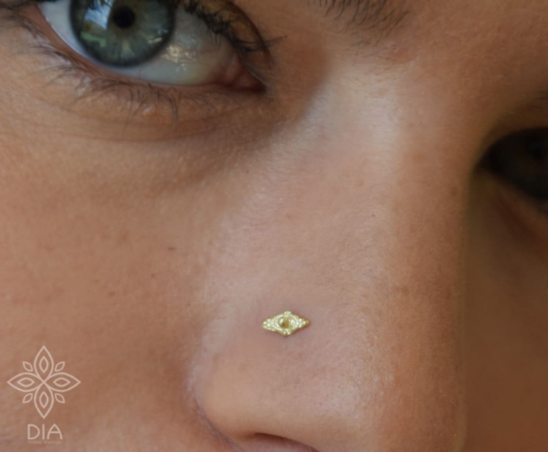 14k Gold Nose Stud, REAL SOLID GOLD Tiny Nose Stud, Small Nose Stud ...