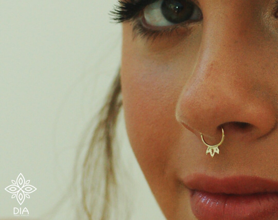 Septum, 14k Solid Gold Septum, Dainty Septum, Gold Crown Septum ...