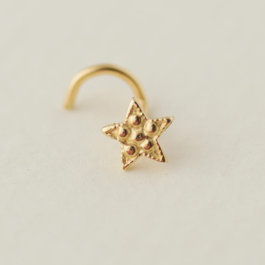 Star Nose Stud, 14k Solid Gold Tiny Star Nose Ring, Nose Piercing Jewelry, Tragus Earring, Helix ...