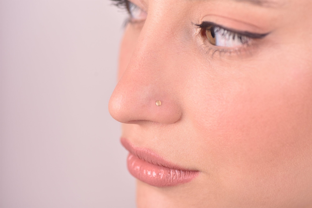 Tiny 14k Yellow Gold Flat Disk Nose Stud Screw in Nose Stud 20 Gauge ...
