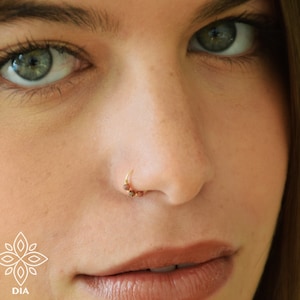 Tiny Nose Ring Hoop, Opal Nose Piercing, SOLID GOLD Nose Hoop, Fire Opal Nose Hoop, White Opal ...