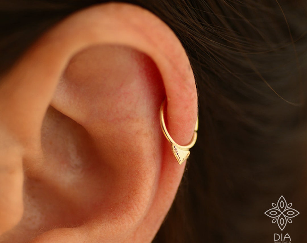 14K Solid Gold Cartilage Ring, Tragus Helix Conch Piercing - Etsy