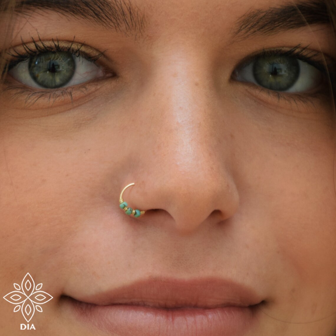 Nose Ring 14k SOLID GOLD Nose Ring Turquoise Nose Hoop - Etsy