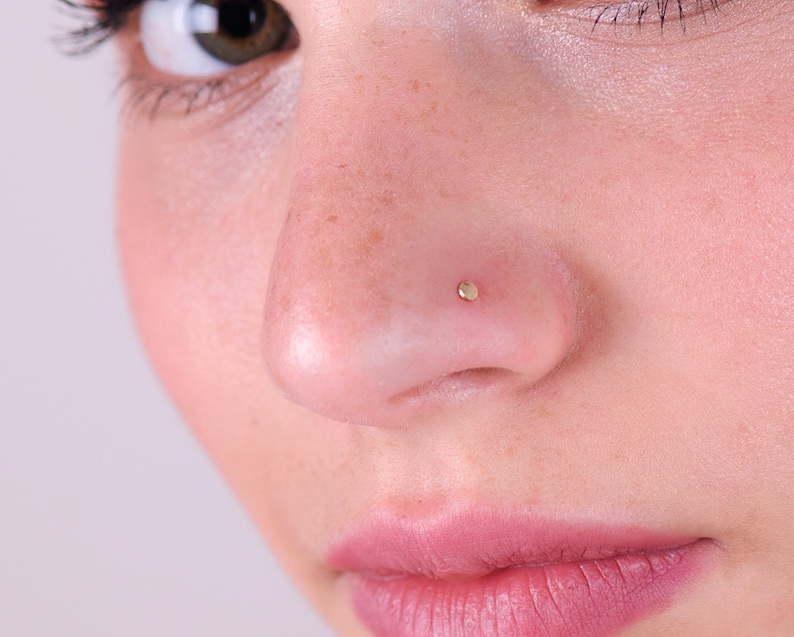 Tiny 14k Gold Nose Stud, Solid Gold Nose Screw, Handmade - Etsy