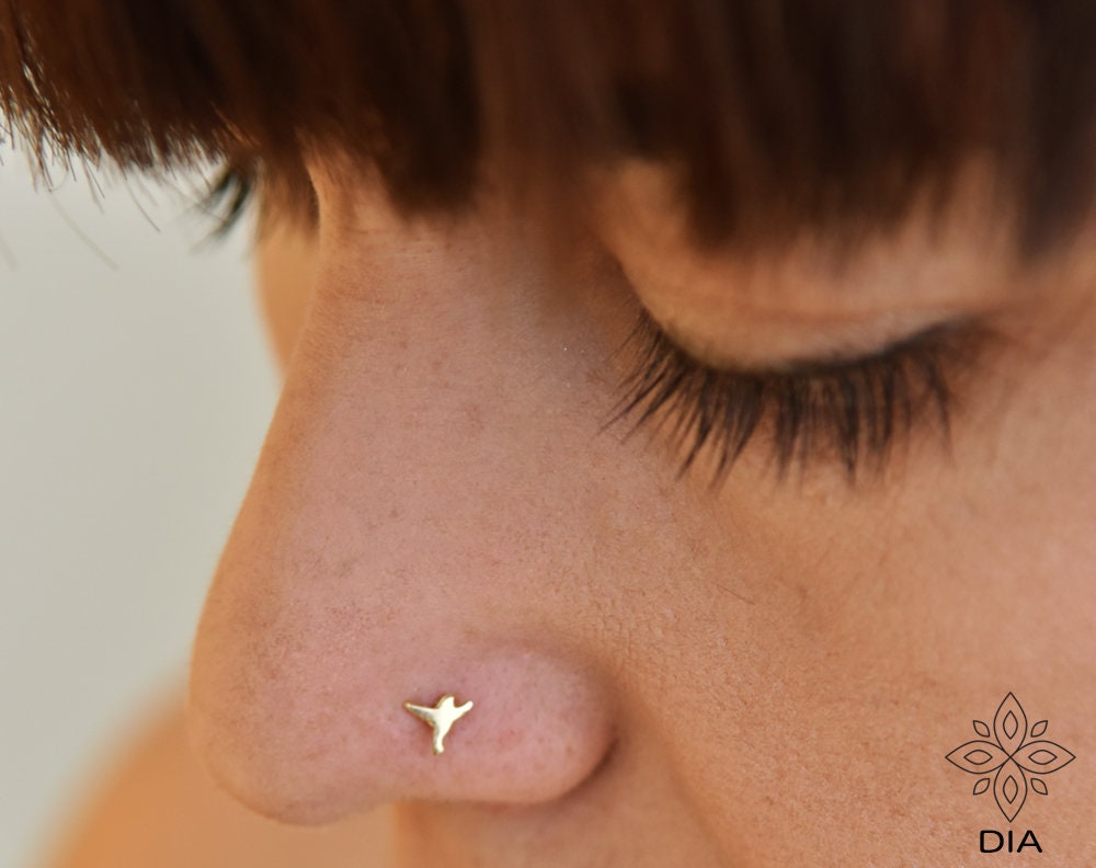 Gold Nose Screw Small Nose Stud, 14k Solid Gold Bird Nose Stud, Small ...
