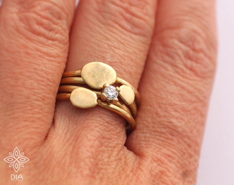 SET of 3 Rings SOLID GOLD Pebble Ring 14k Gold Ring Pebble - Etsy