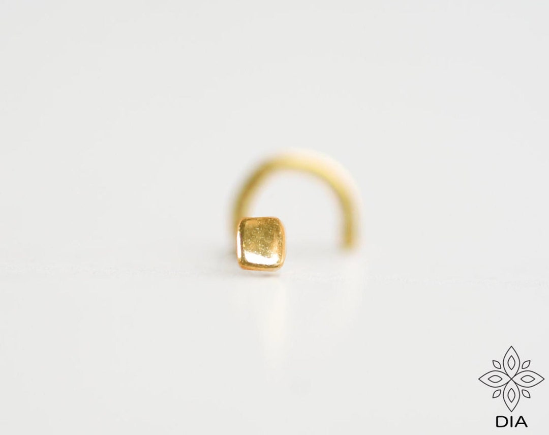 Subtle Solid Gold Square Nose Stud All Hand Made From 14k Gold Tiny - Etsy