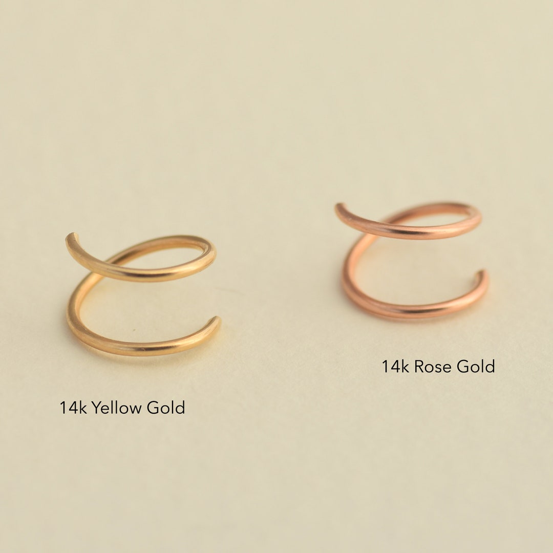 Double Nose Ring, 14k Gold Nose Ring for Single Piercing, Yellow Solid ...