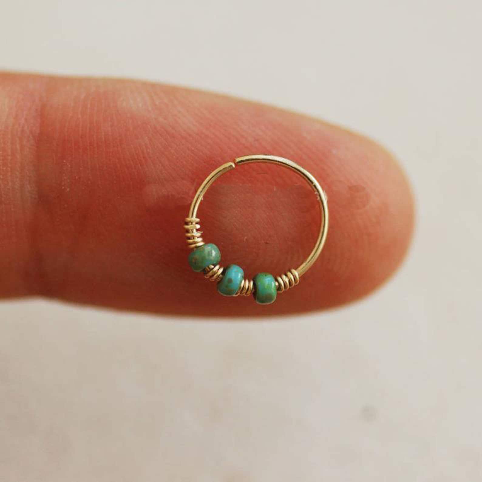 Turquoise Nose Ring Nose Hoop Thin Nose Ring Solid Gold - Etsy
