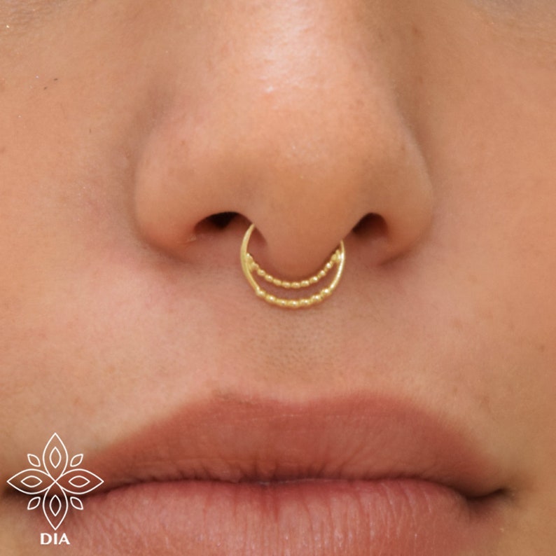 Double Septum Ring Solid Gold Septum Moon Septum Ring Gold - Etsy