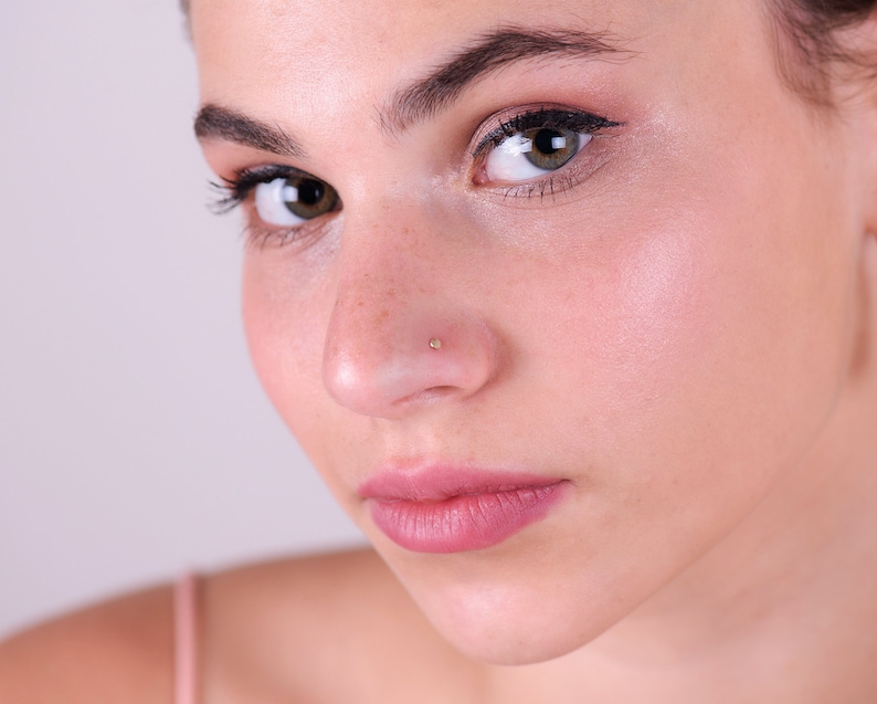Tiny 14k Gold Nose Stud, Solid Gold Nose Screw, Handmade - Etsy