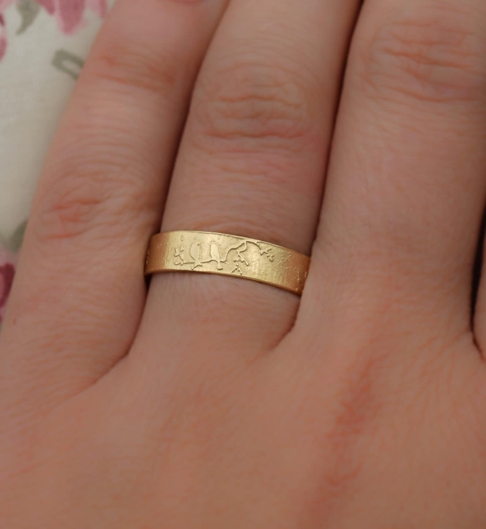 Unique and Lovely Wedding Ring 14k Gold Flower Wedding Rings Birds on ...