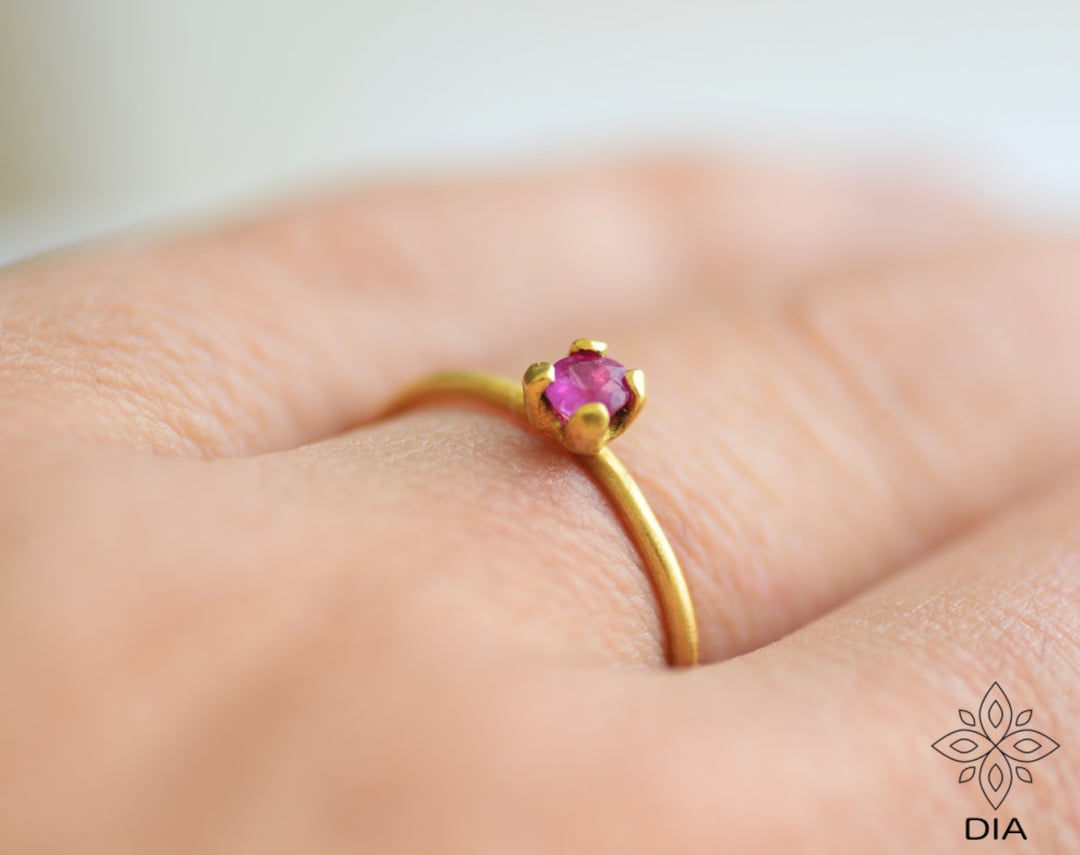 Dainty 14k Solid Gold Pink Ruby Ring, July Birthstone - Etsy