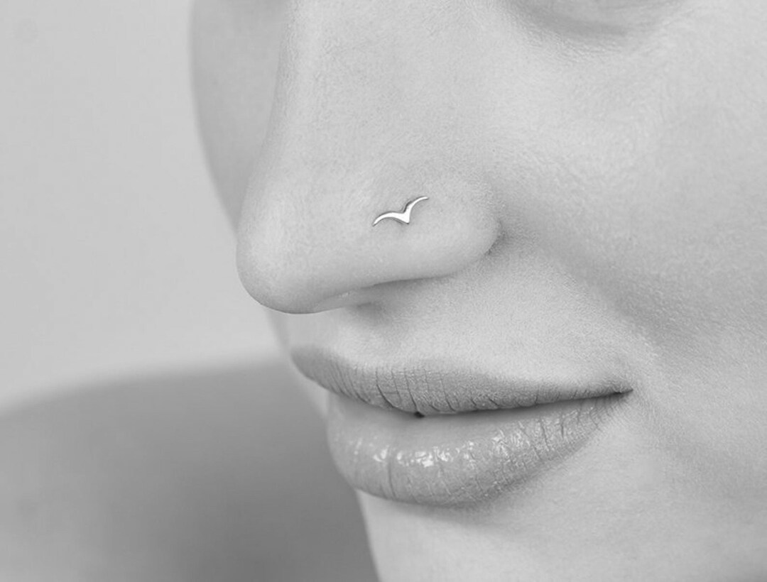 Bird Nose Stud, Large Bird Nose Screw, Sterling Silver, Nose Bone Style ...