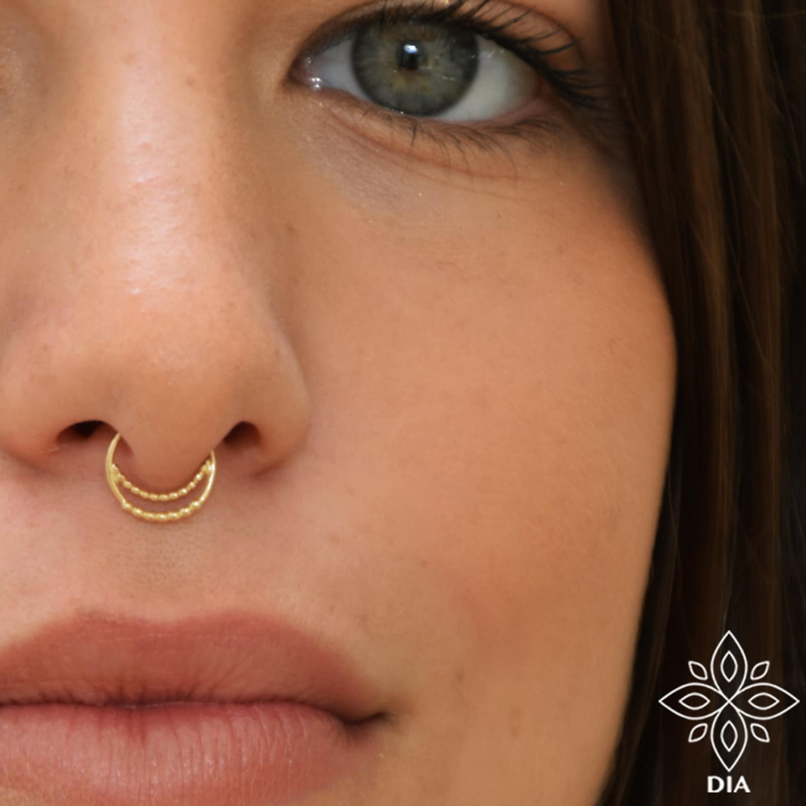 14k GOLD Hoop Tiny Gold Nose Hoop Double Nose Ring Boho Nose - Etsy