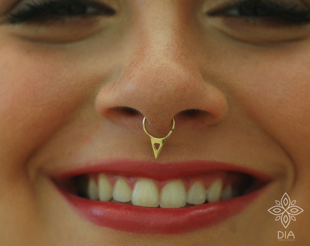 Triangle septum ring 14k SOLID GOLD septum ringSeptum Ring | Etsy