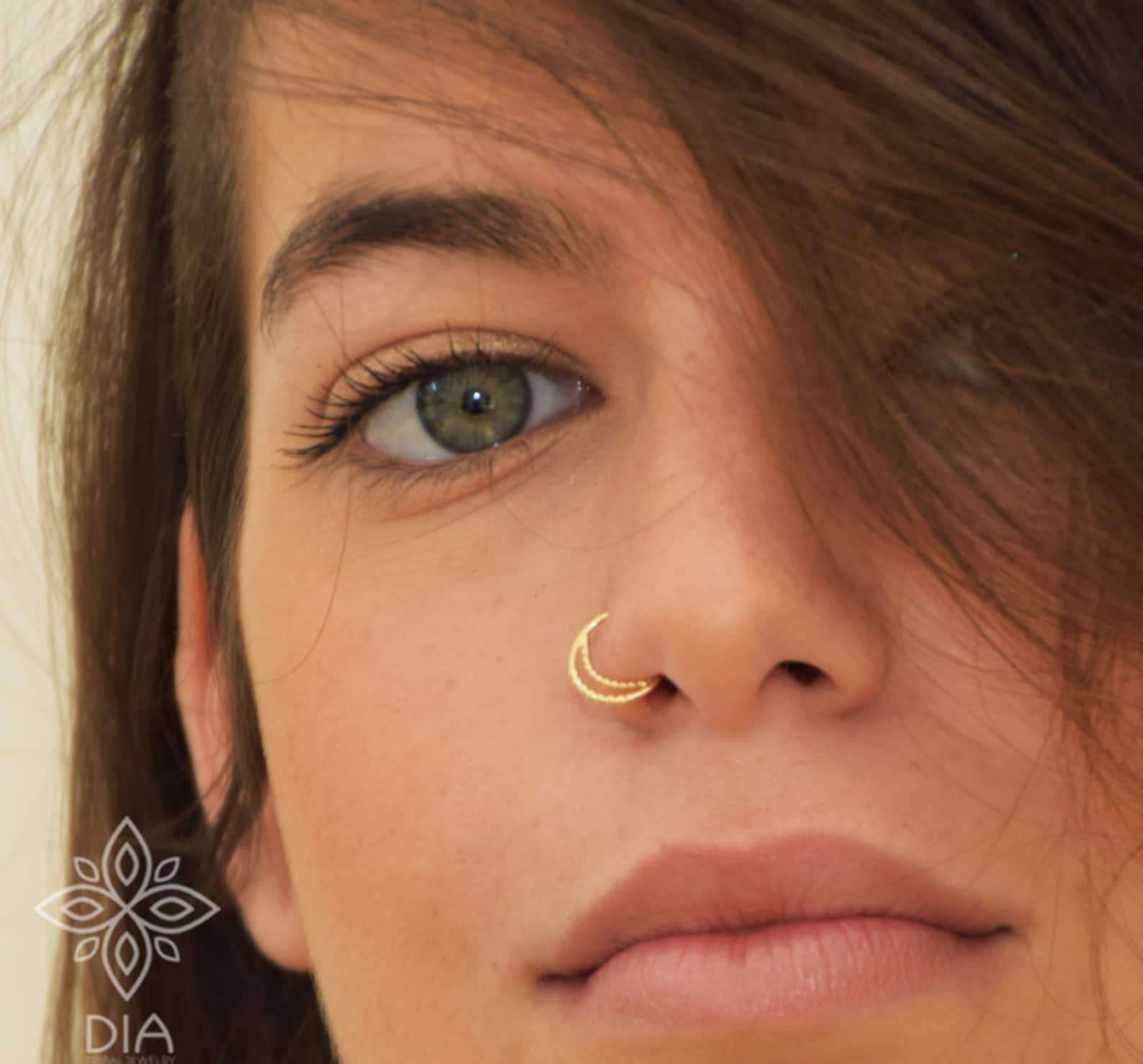 14k GOLD Hoop Tiny Gold Nose Hoop Double Nose Ring Boho Nose - Etsy