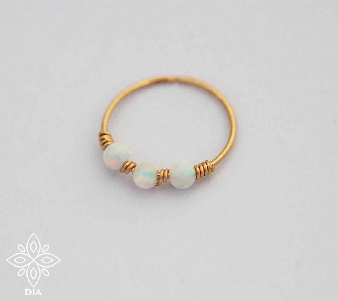 Cartilage Hoop 14k SOLID GOLD Cartilage Hoop 2mm Opal - Etsy Israel
