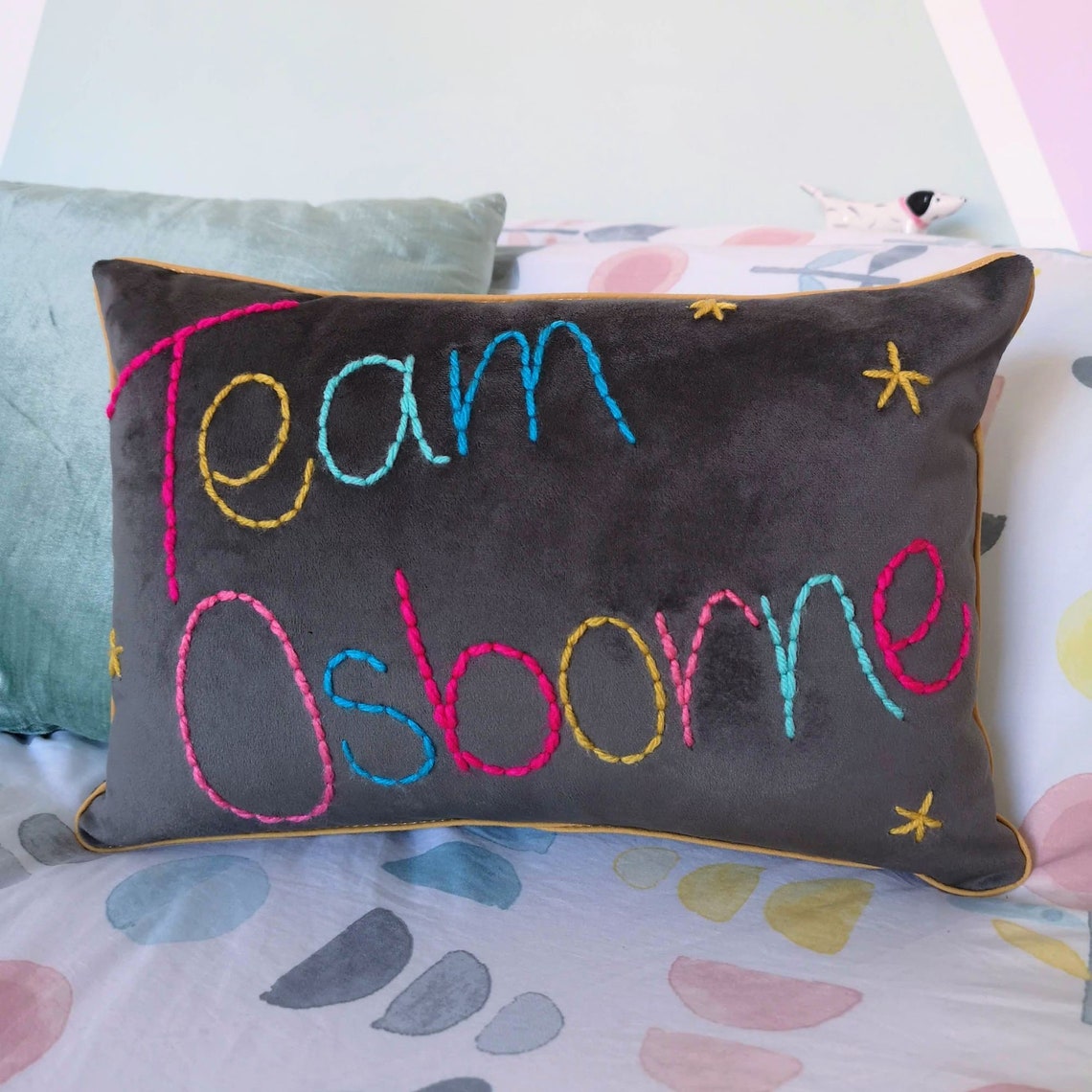 Family Team Embroidered Velvet Cushion - Etsy