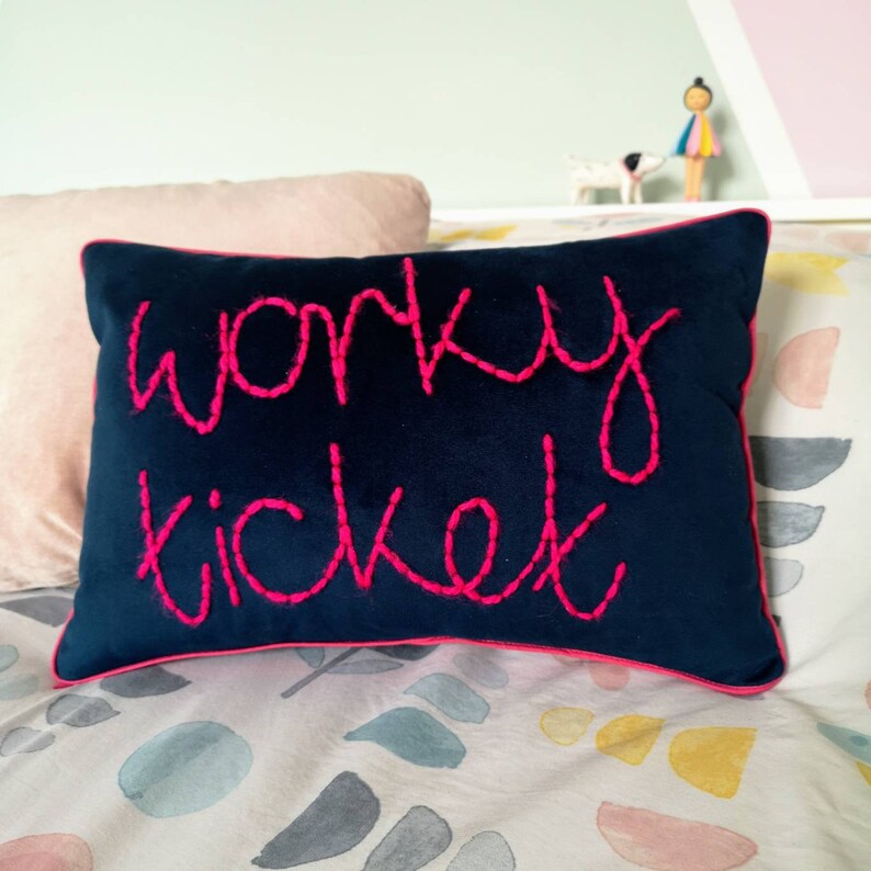 Worky Ticket Embroidered Velvet Cushion - Etsy