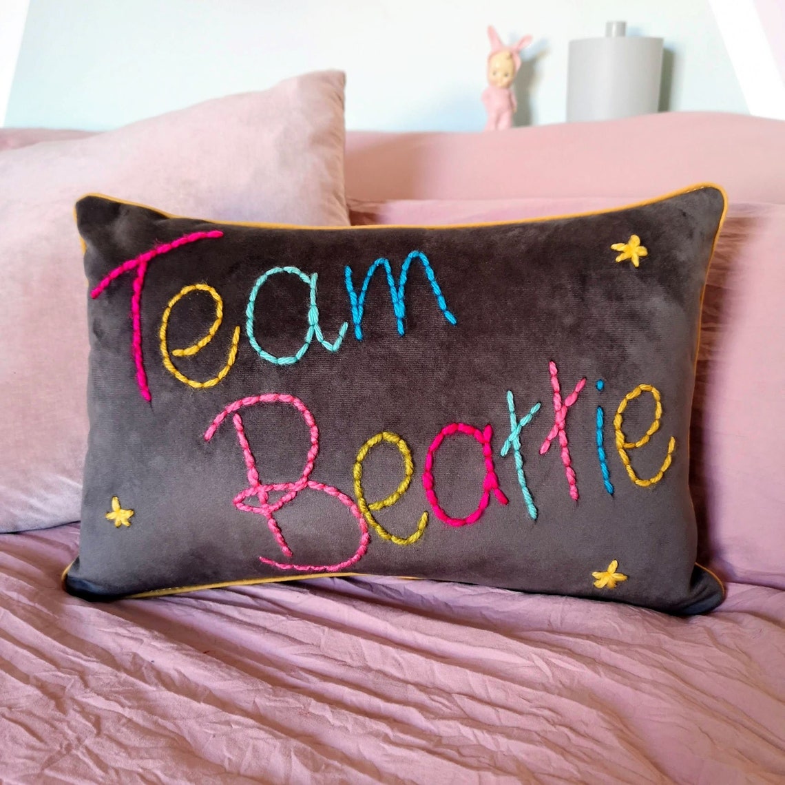 Family Team Embroidered Velvet Cushion - Etsy