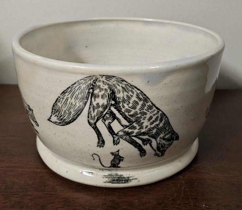 Fox and Mice Ceramic Bowl Handmade - Etsy
