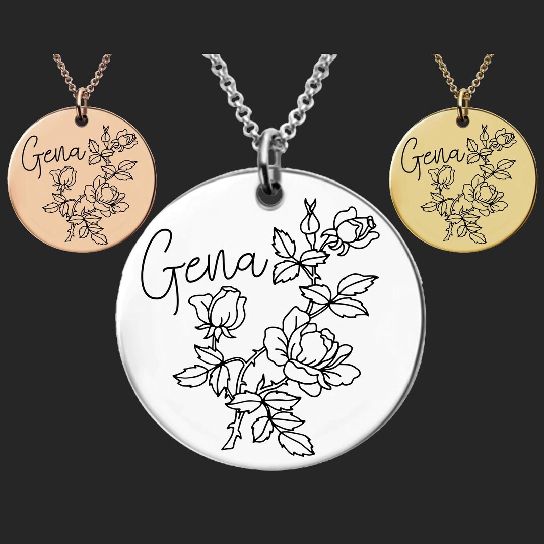 Rose Birth Flower Necklace | June Birth Flower Necklace | June Birthday ...