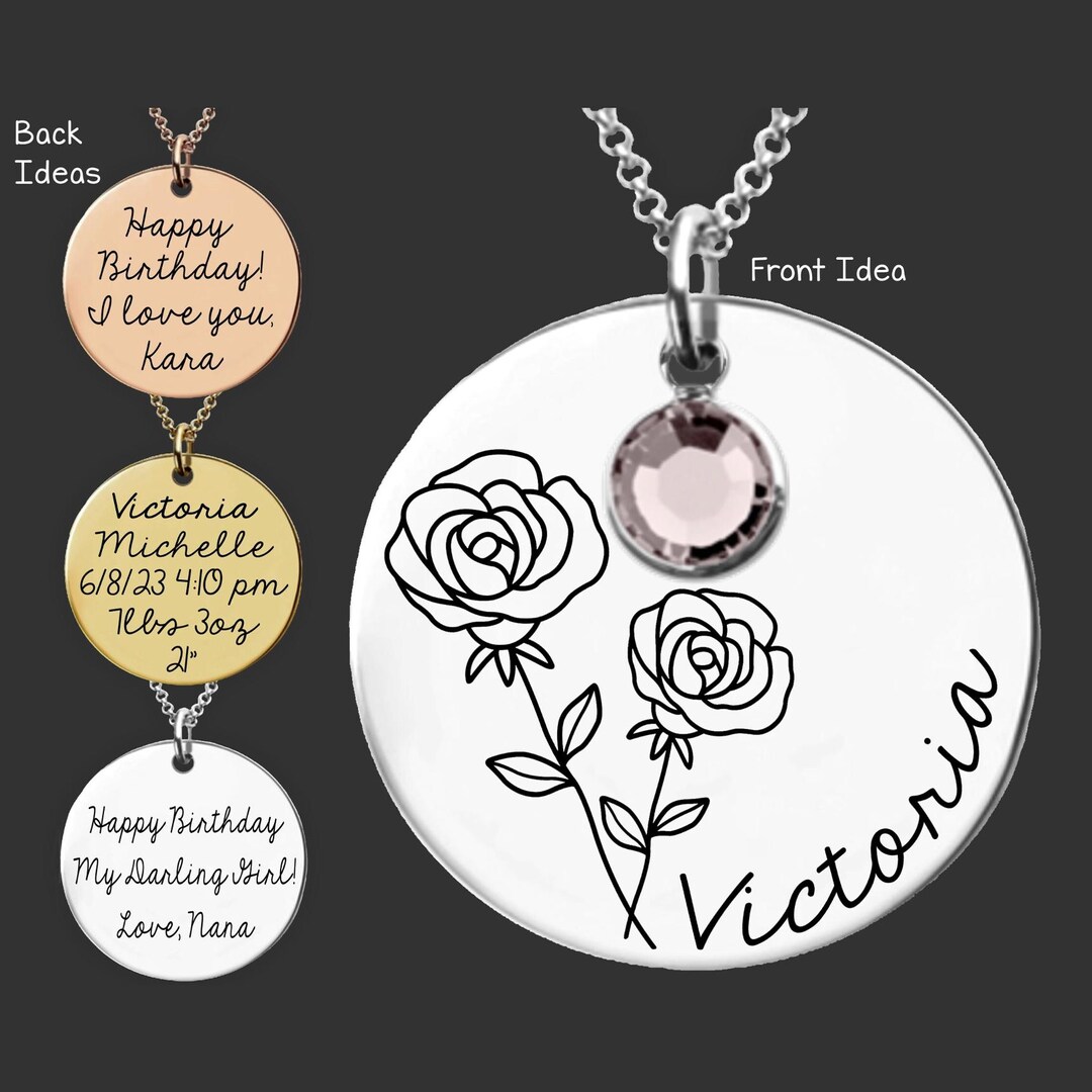 June Birth Flower Necklace | Rose Birth Flower Necklace | June Birthday ...