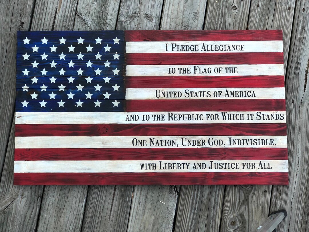 Handmade Rustic American Flag With Pledge of Allegiance - Etsy
